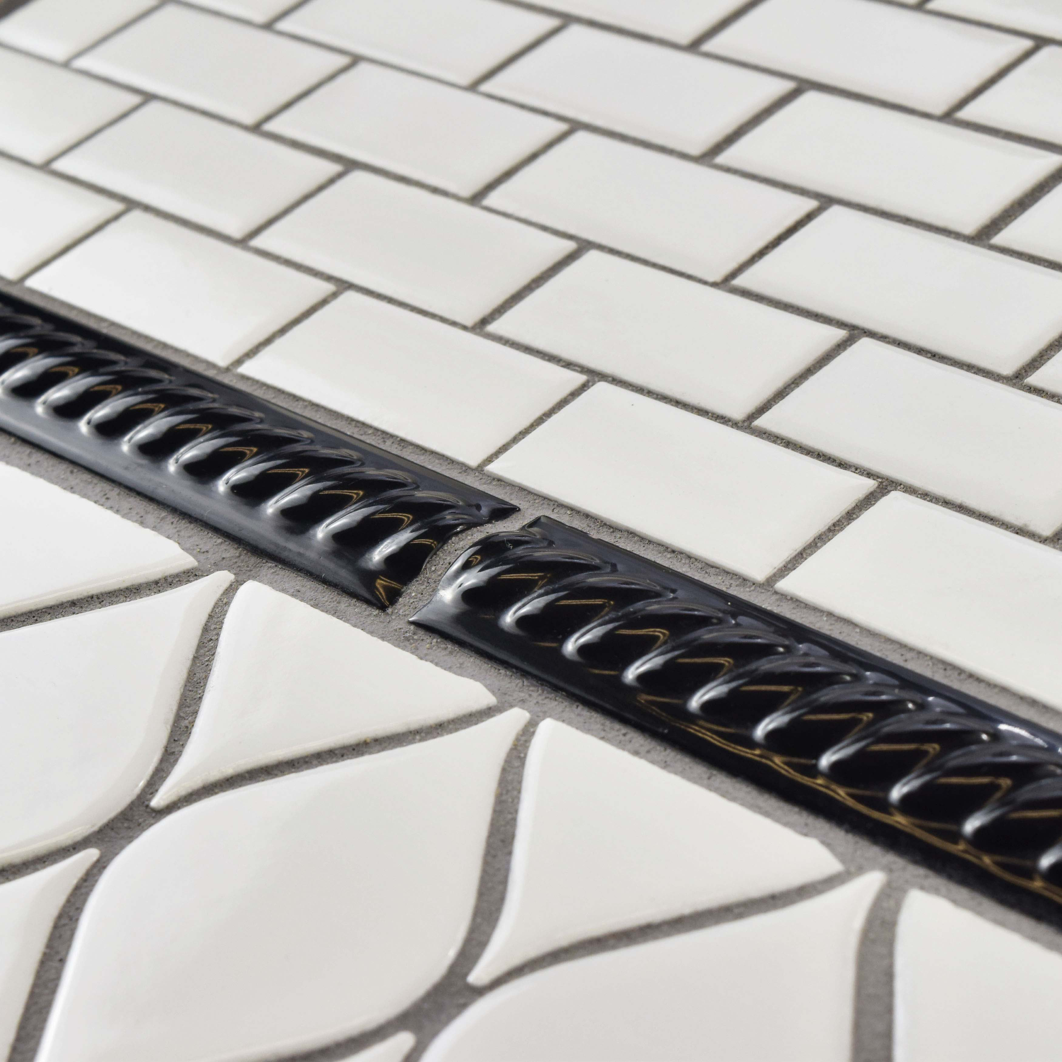 EliteTile Treccia 8" x 1" Ceramic Rope Tile Trim in Negra Moldura | Wayfair