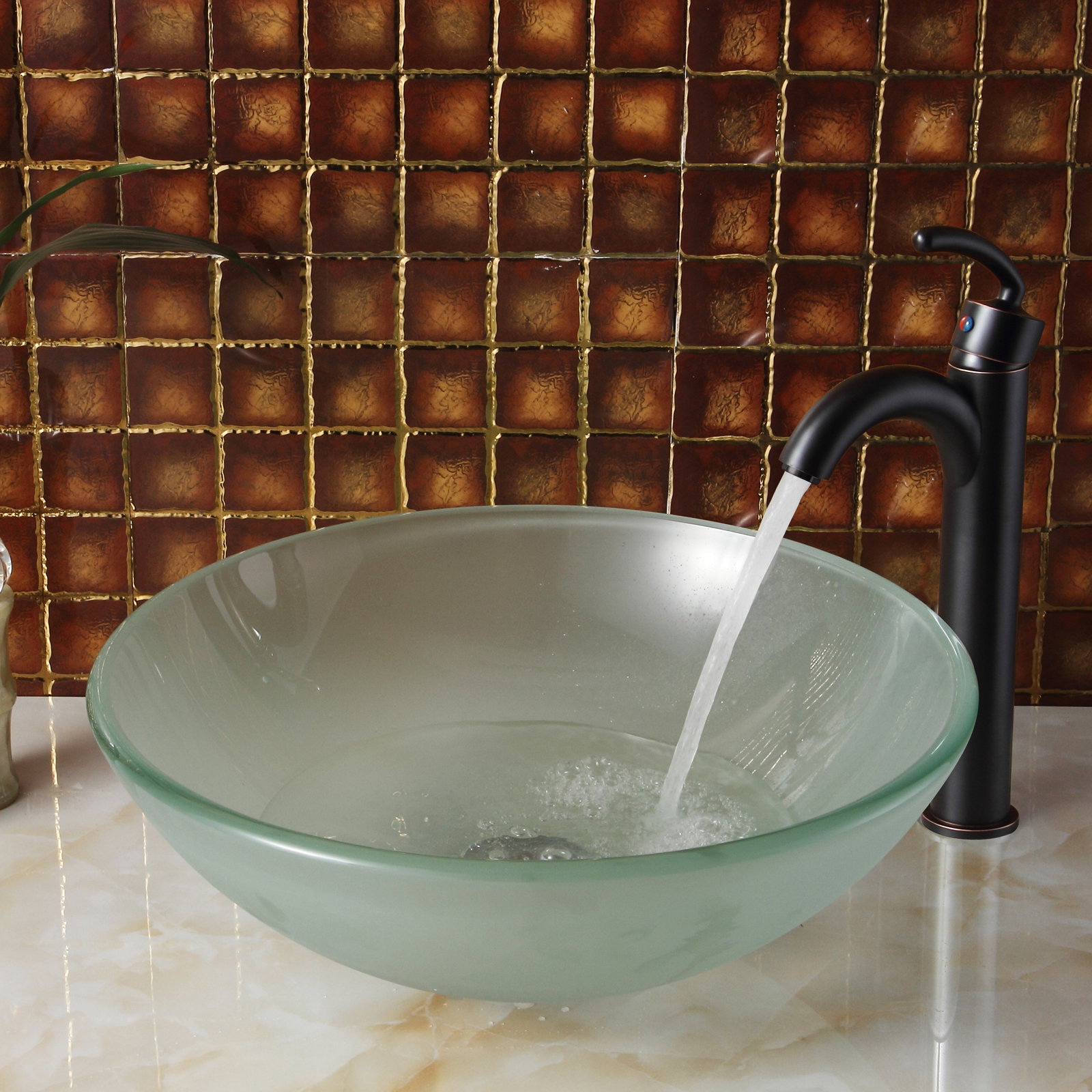 Elite Double Layered Tempered Glass Round Bowl Vessel Bathroom Sink