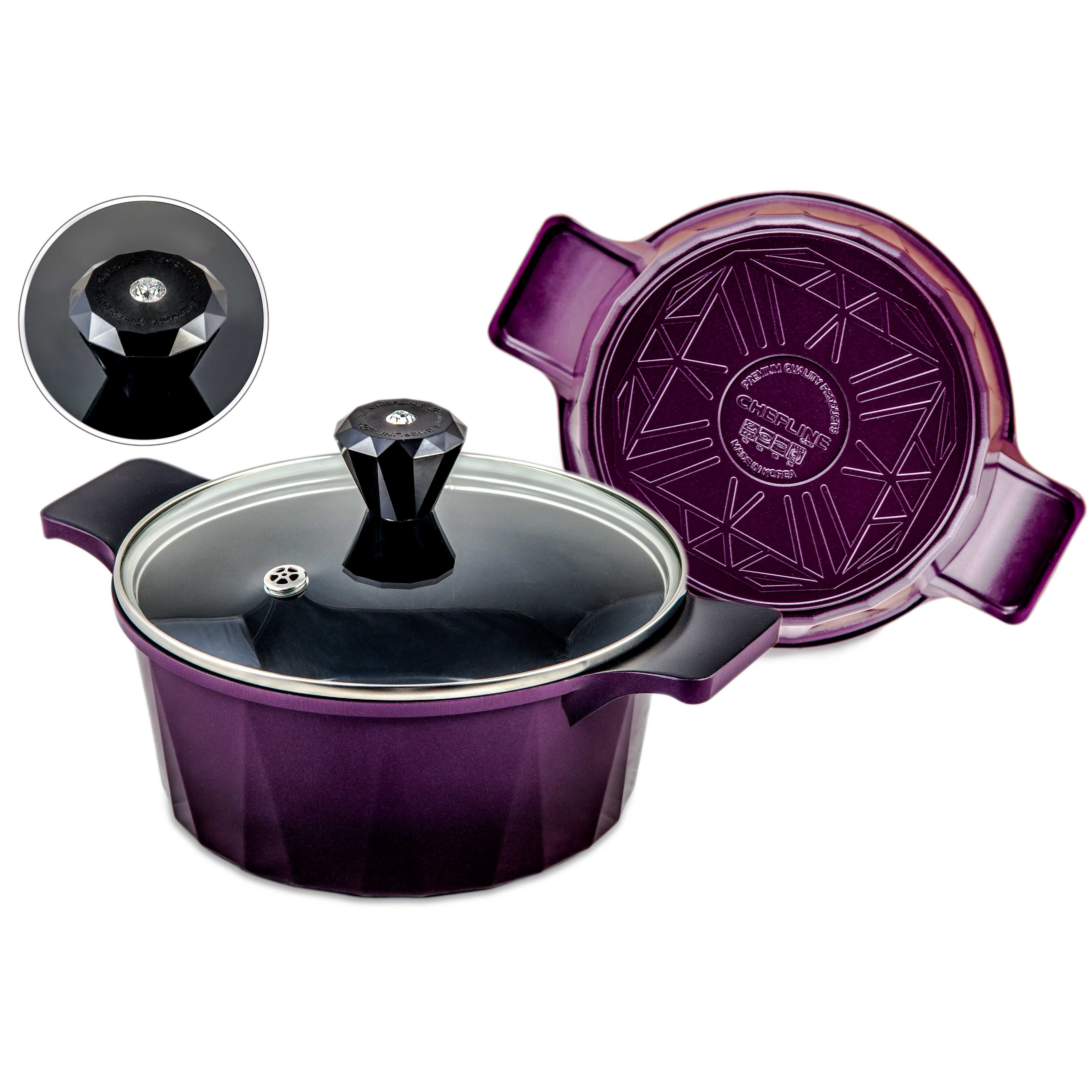 CHEFLINE 12 Piece Swiss Inspired Diamond Frying Pan Non-Stick Cookware ...