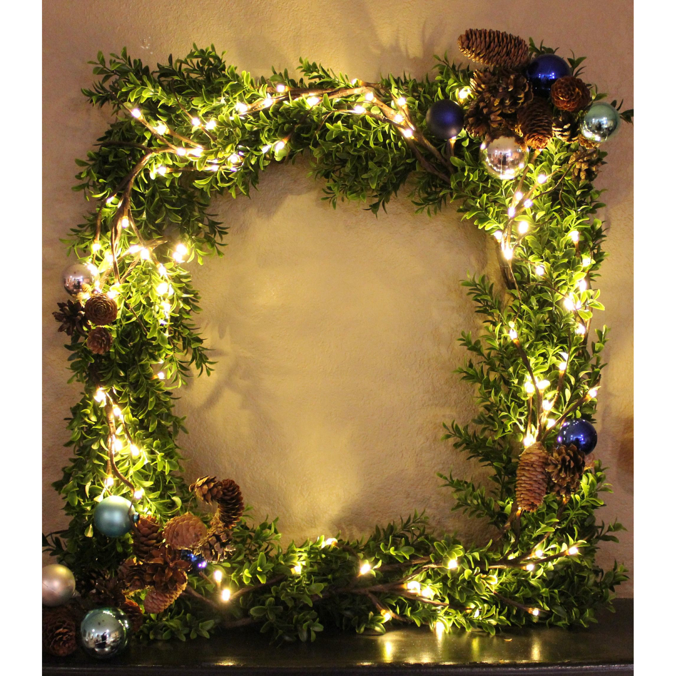 The Firefly Garden™ 19" Lighted Artificial Rectangular Boxwood Wreath ...